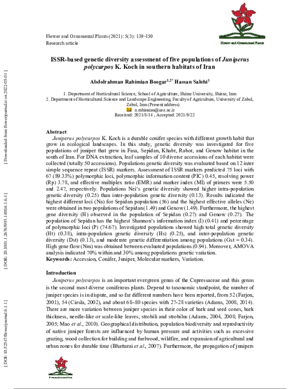 (PDF) ISSR-based genetic diversity assessment of five populations of ...