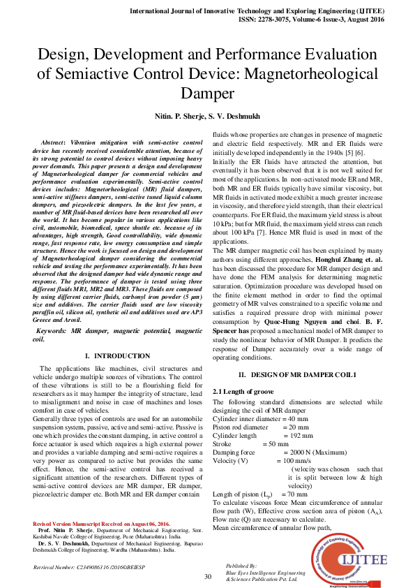 (PDF) Design , Development and Performance Evaluation of Semiactive Control Device ...