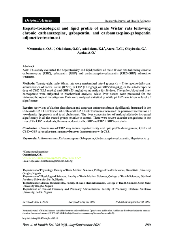 (PDF) Hepato-toxicological and lipid profile of male Wistar rats ...