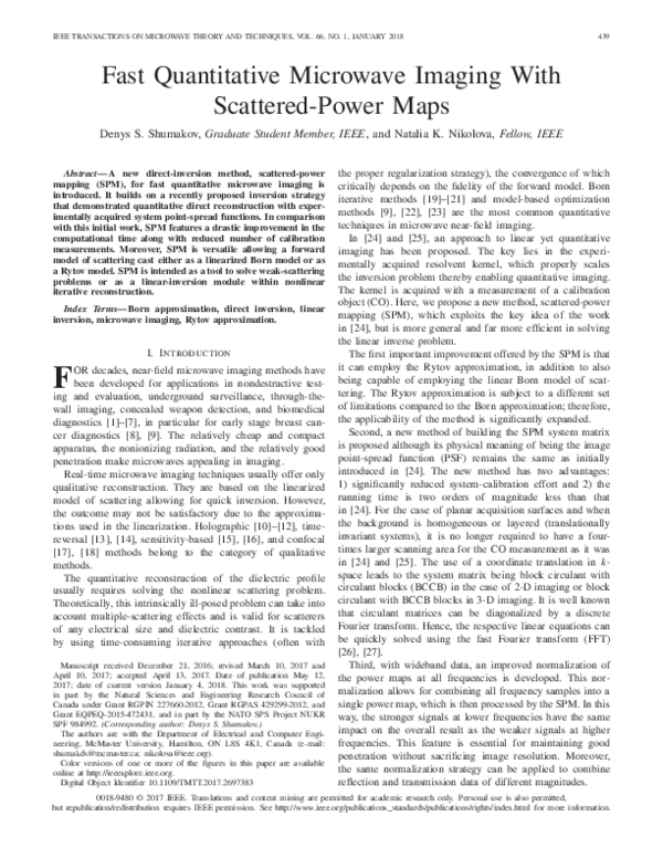 (PDF) Fast Quantitative Microwave Imaging With Scattered-Power Maps