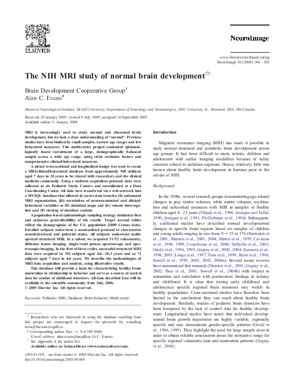 (PDF) The NIH MRI study of normal brain development