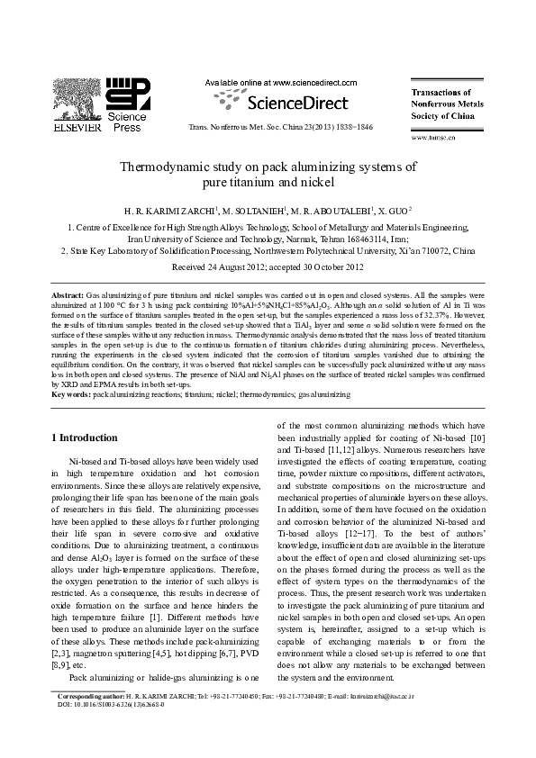 (PDF) Thermodynamic study on pack aluminizing systems of pure titanium ...