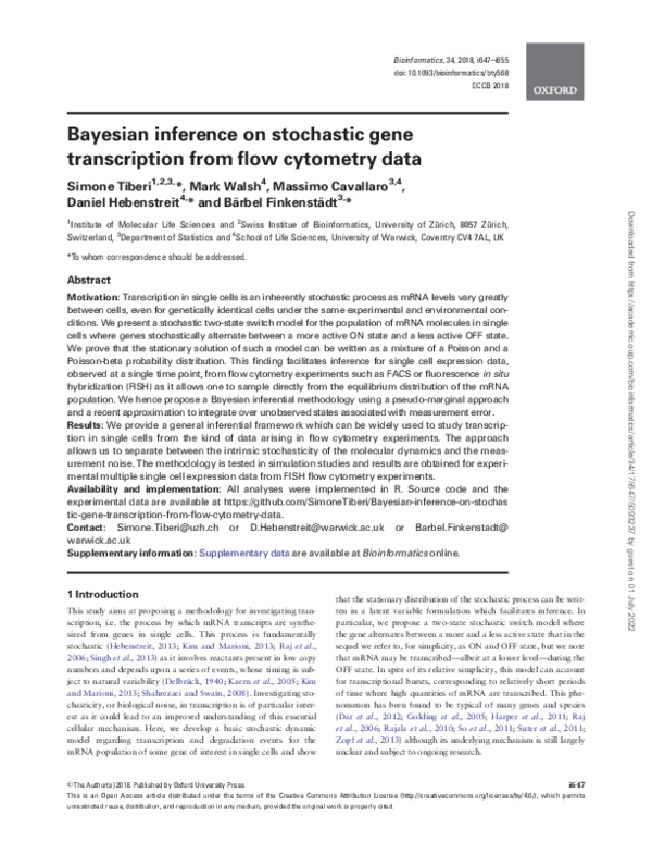 (PDF) Bayesian inference on stochastic gene transcription from flow cytometry data