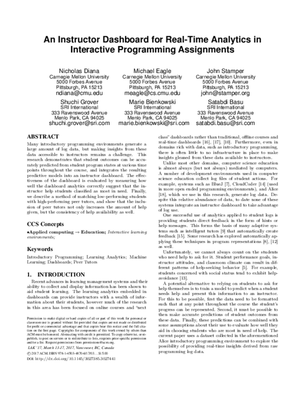 Pdf An Instructor Dashboard For Real Time Analytics In Interactive