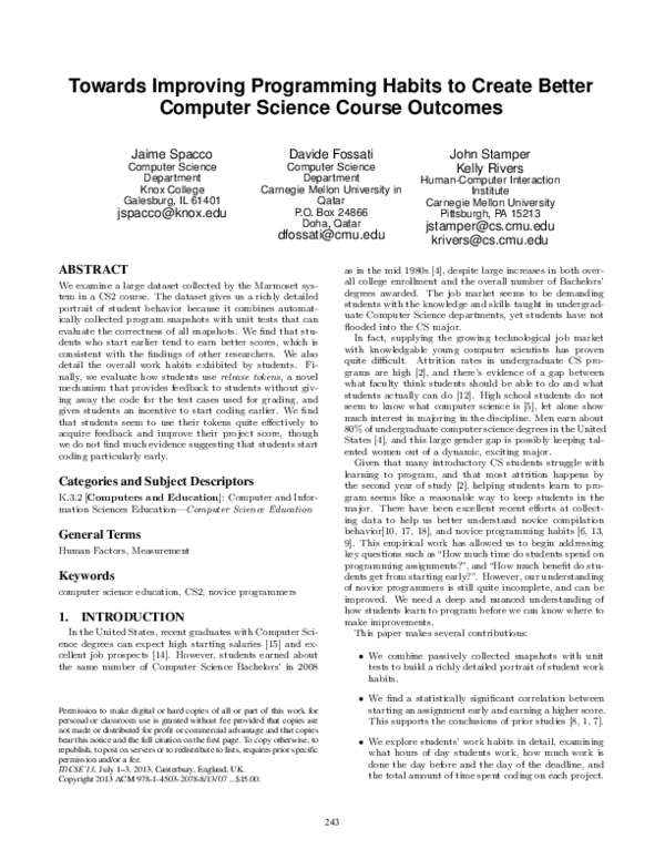 (PDF) Towards improving programming habits to create better computer science course outcomes