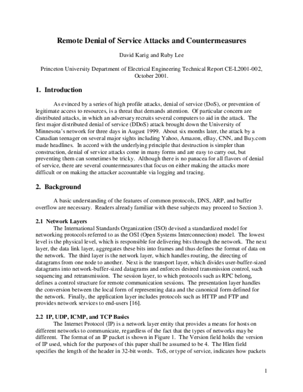 (PDF) Remote denial of service attacks and countermeasures