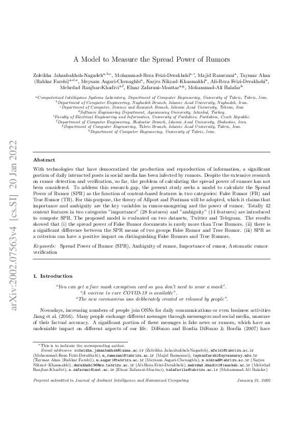 (PDF) A Model to Measure the Spread Power of Rumors | Majid Ramezani ...