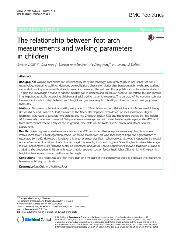 (PDF) The relationship between foot arch measurements and walking ...