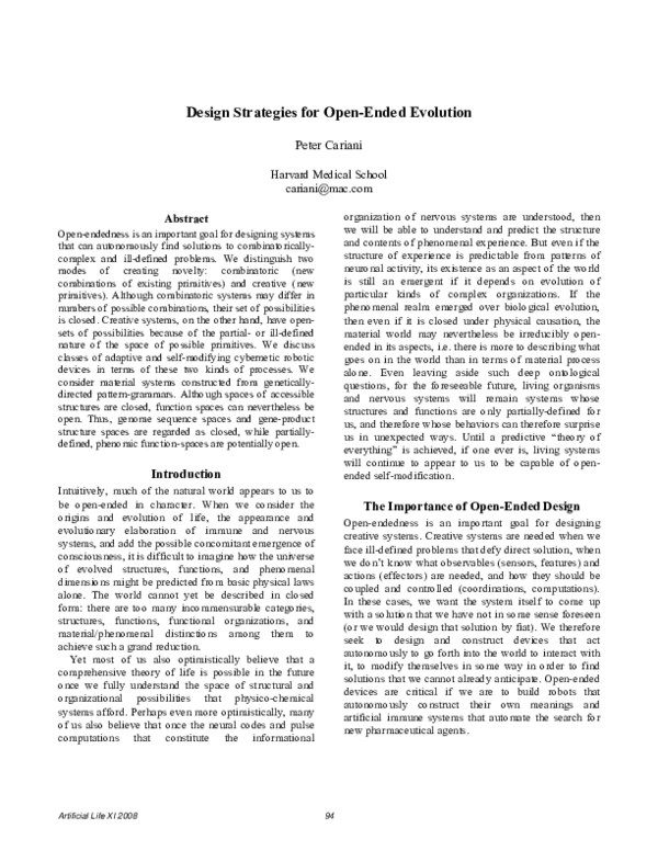 (PDF) Design Strategies for Open-Ended Evolution