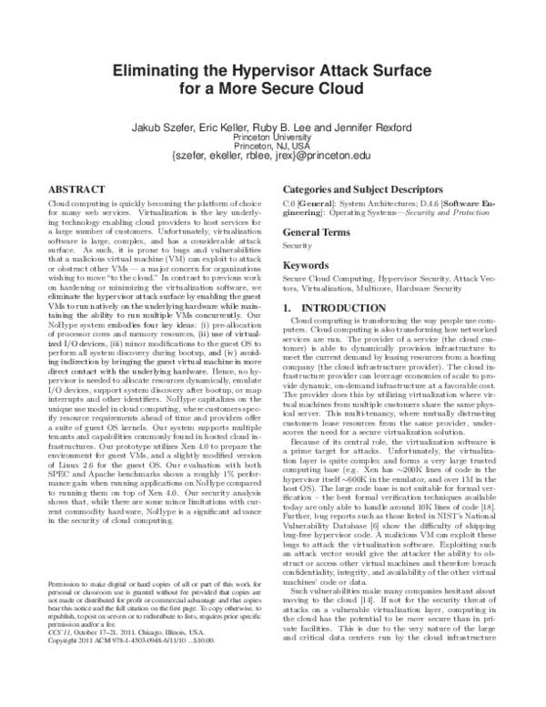 (PDF) Eliminating the hypervisor attack surface for a more secure cloud