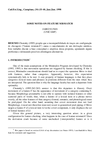 (PDF) Some Notes on Feature Mismatch