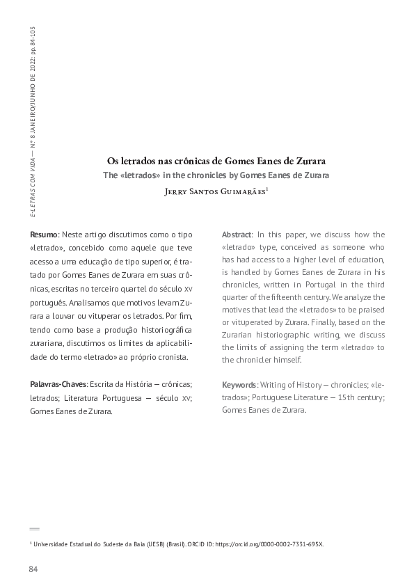 (PDF) Os letrados nas crônicas de Gomes Eanes de Zurara