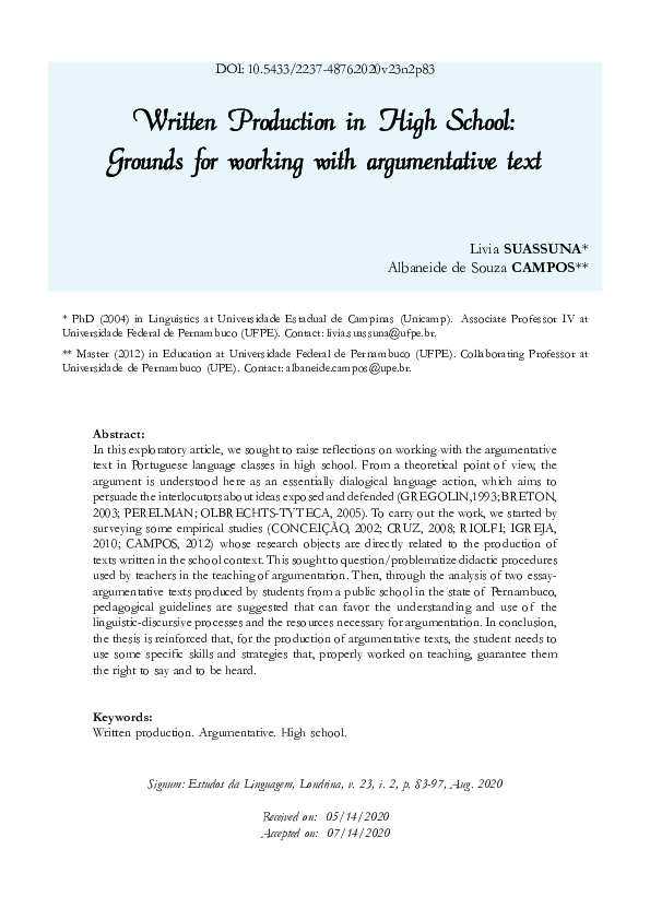(PDF) Written Production in High School: Grounds for working with ...