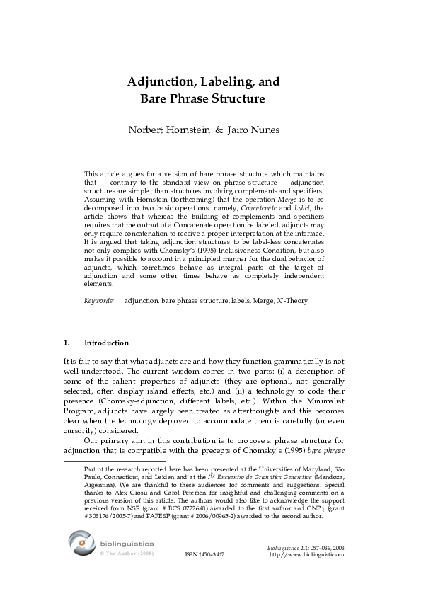 Pdf Adjunction Labeling And Bare Phrase Structure