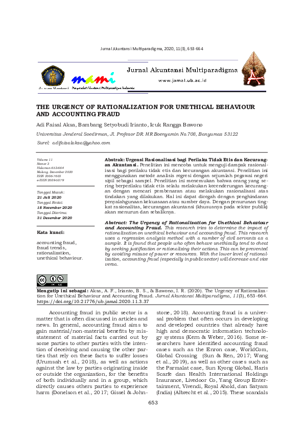 (PDF) The Urgency of Rationalization for Unethical Behavior and ...