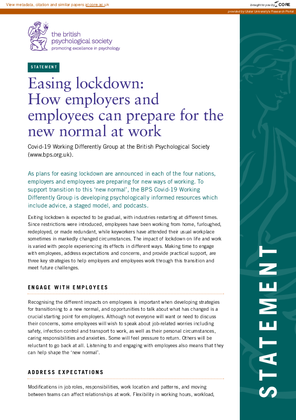 (PDF) Easing lockdown: How employers and employees can prepare for the ...