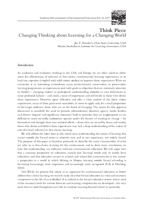 (PDF) Think Piece. Changing Thinking about Learning for a Changing ...