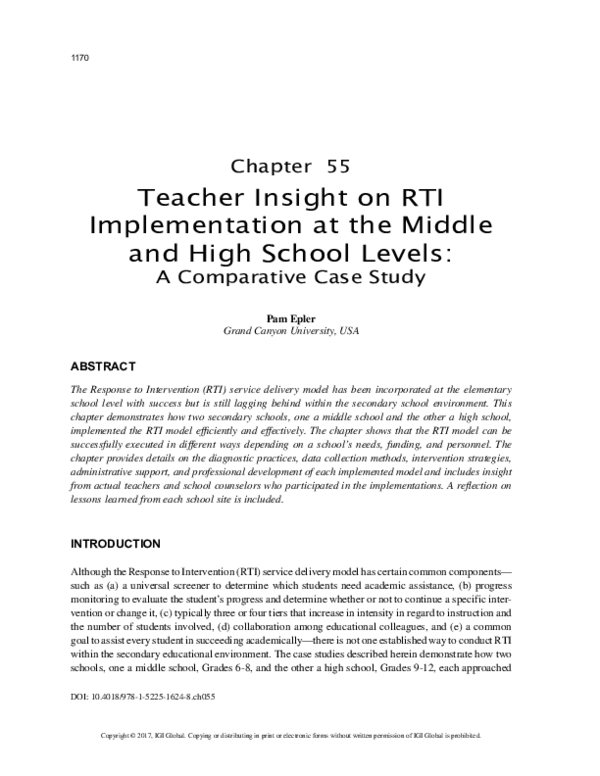 (PDF) Teacher Insight on RTI Implementation at the Middle and High ...