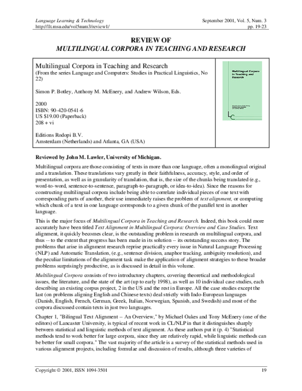 (PDF) Review of Multilingual Corpora in Teaching and Research
