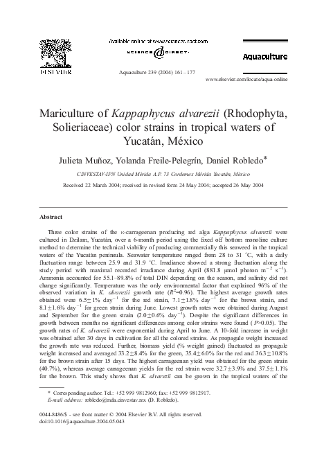 (PDF) Mariculture of Kappaphycus alvarezii (Rhodophyta, Solieriaceae ...