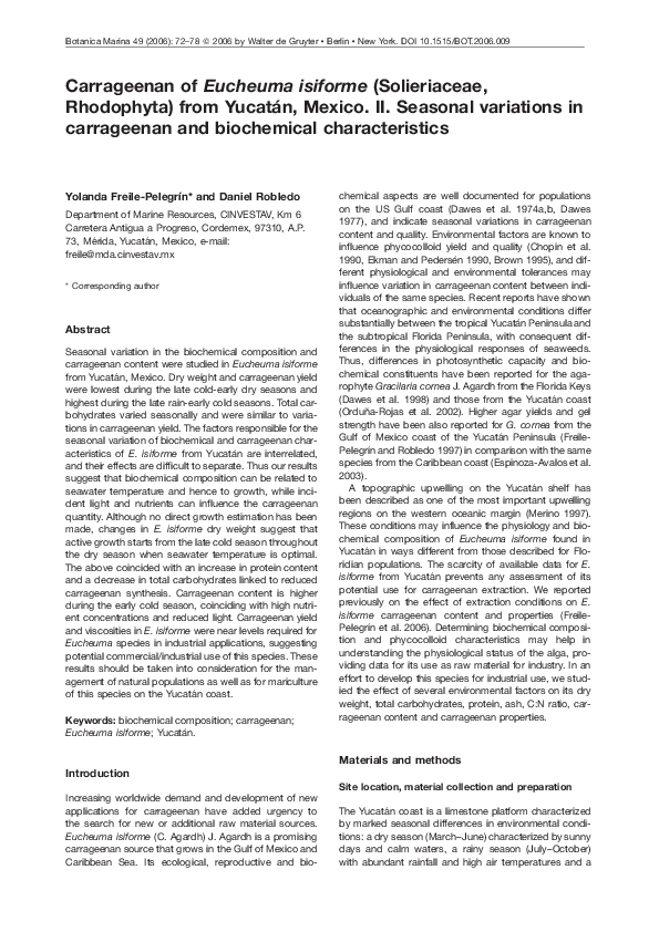 (PDF) Carrageenan of Eucheuma isiforme (Solieriaceae, Rhodophyta) from ...