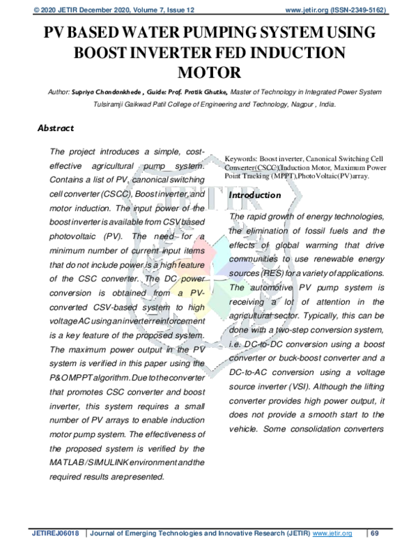 (PDF) PV Based Water Pumping System Using Boost Inverter Fed Induction Motor | pratik ghutke ...