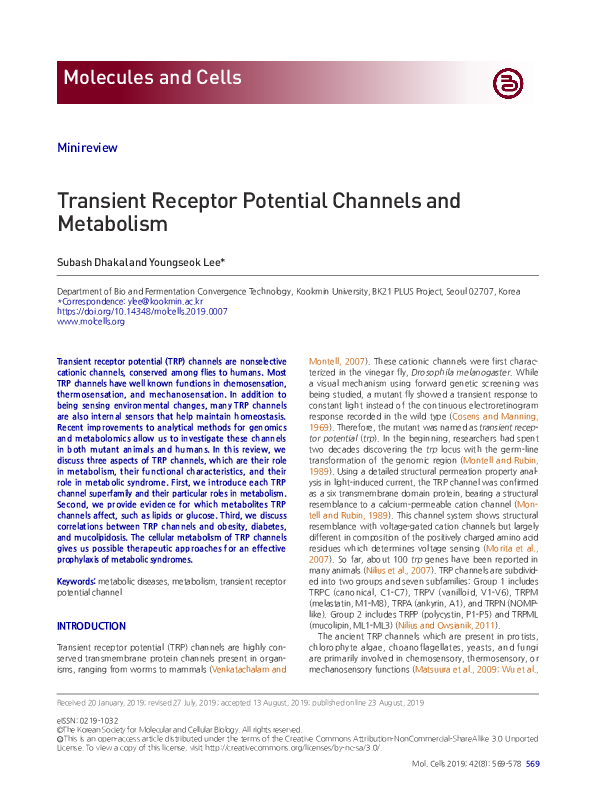 (PDF) Transient Receptor Potential Channels and Metabolism
