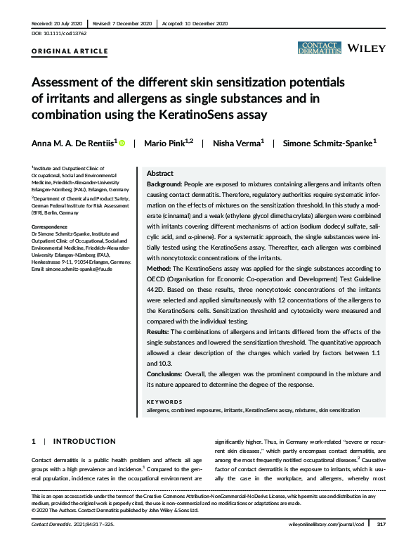 (PDF) Assessment of the different skin sensitization potentials of ...