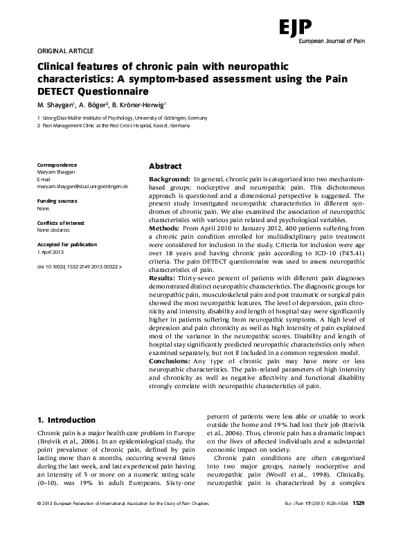 (PDF) Clinical features of chronic pain with neuropathic ...