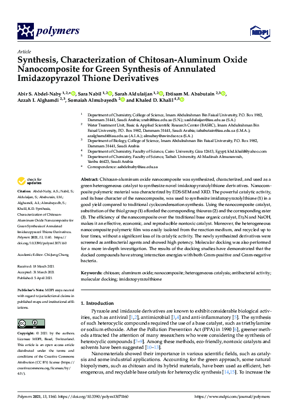 (PDF) Synthesis, Characterization of Chitosan-Aluminum Oxide Nanocomposite for Green Synthesis ...