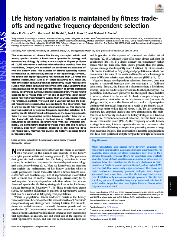 (PDF) Life history variation is maintained by fitness trade-offs and ...