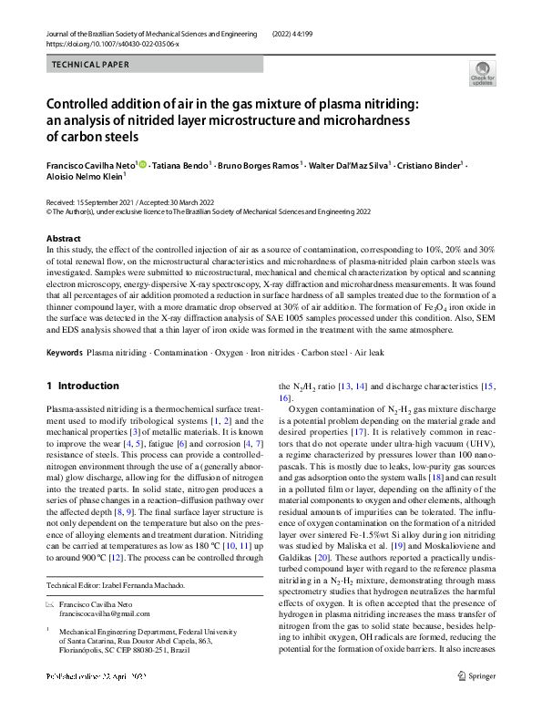 (PDF) Controlled addition of air in the gas mixture of plasma nitriding: an analysis of nitrided ...