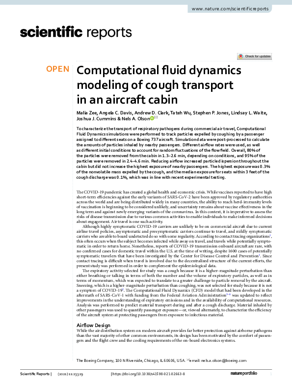 (PDF) Computational Fluid Dynamics Modeling of Cough Transport in an Aircraft Cabin
