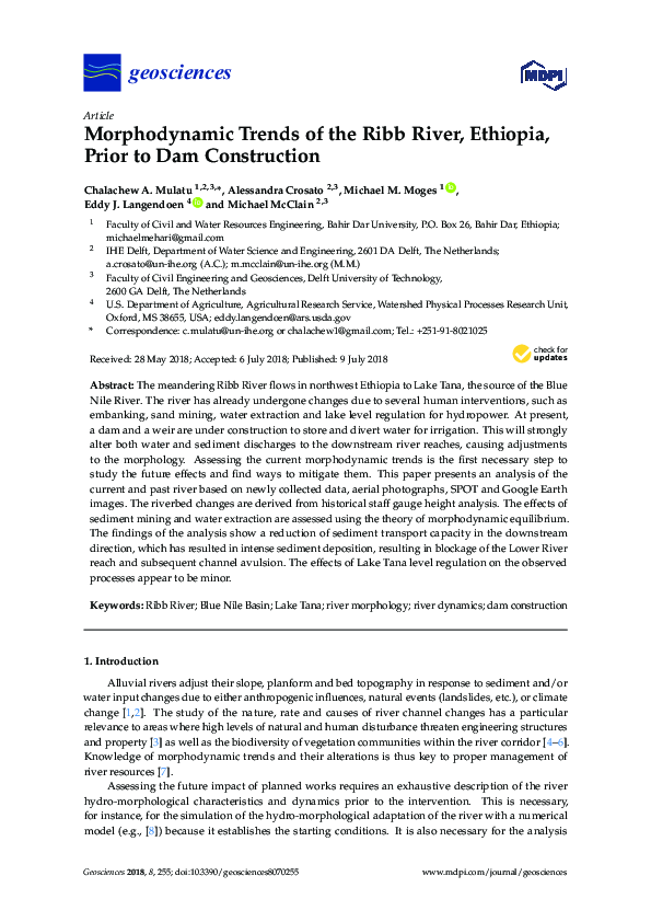 (PDF) Morphodynamic Trends of the Ribb River, Ethiopia, Prior to Dam ...
