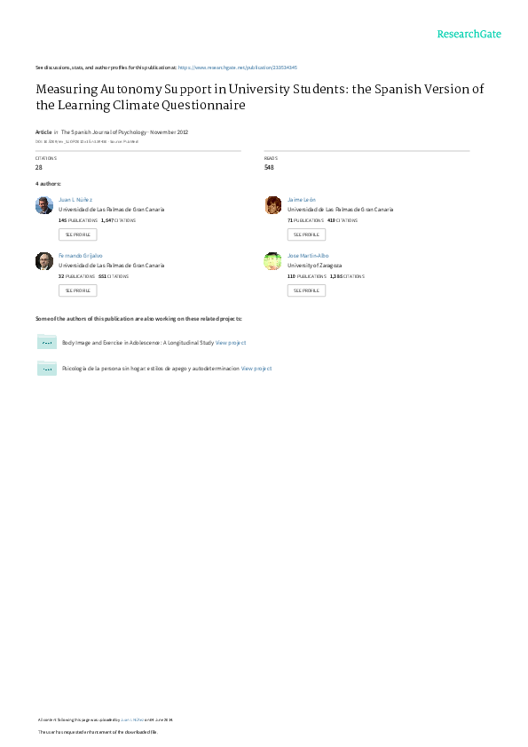 (PDF) Measuring Autonomy Support in University Students: the Spanish ...