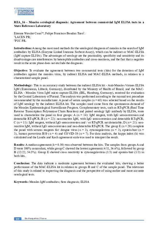 (PDF) Measles serological diagnosis: agreement between commercial IgM ...