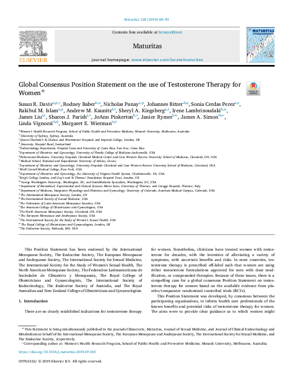 (PDF) Global Consensus Position Statement on the use of Testosterone ...