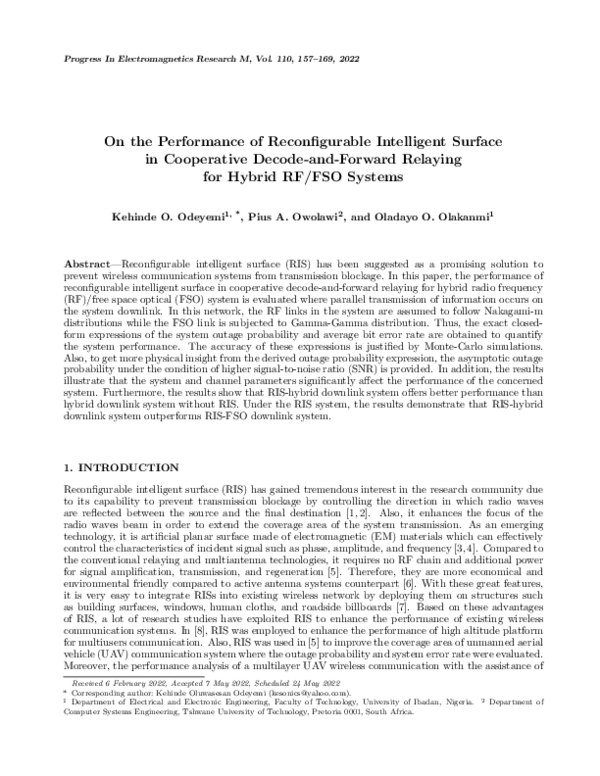 (PDF) On the Performance of Reconfigurable Intelligent Surface in Cooperative Decode-And-Forward ...