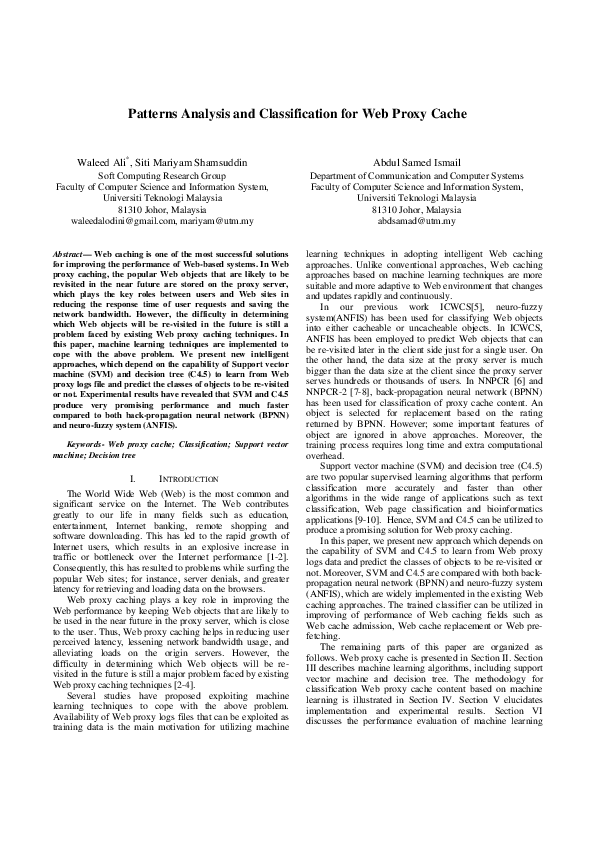 (PDF) Patterns analysis and classification for Web proxy cache