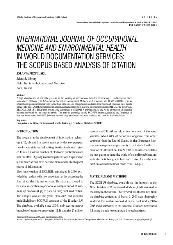 (PDF) International Journal of Occupational Medicine and Environmental ...
