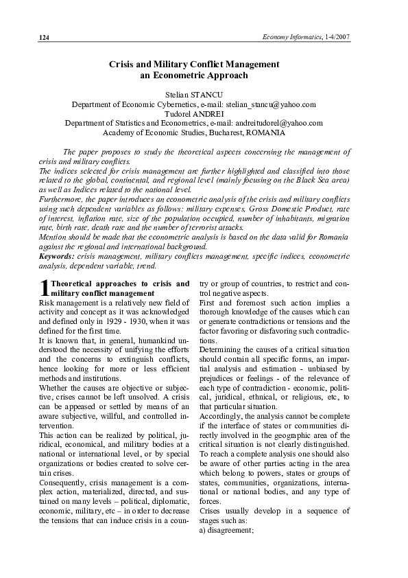 (PDF) Crisis and Military Conflict Management an Econometric Approach