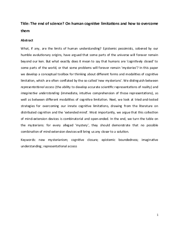 (DOC) The end of science? On human cognitive limitations and how to ...