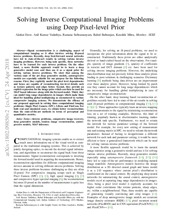 (PDF) Solving Inverse Computational Imaging Problems using Deep Pixel-level Prior