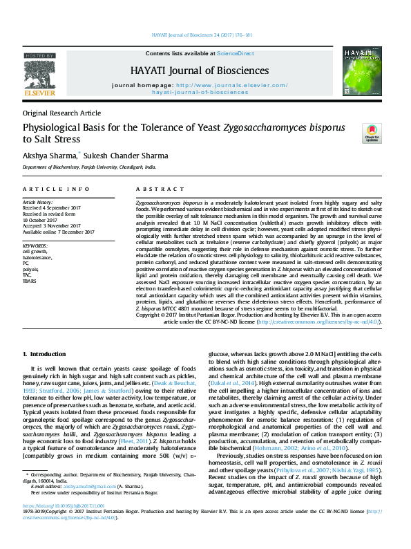 (PDF) Physiological Basis for the Tolerance of Yeast Zygosaccharomyces bisporus to Salt Stress ...