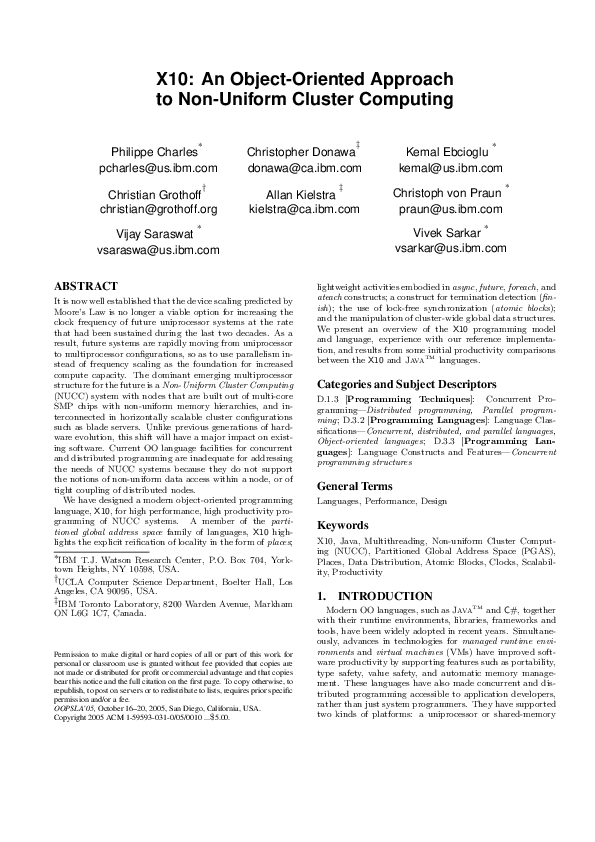 (PDF) X10: an object-oriented approach to non-uniform cluster computing