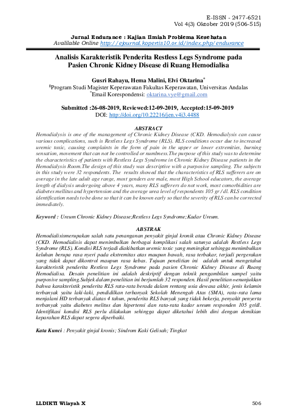 (PDF) Analisis Karakteristik Penderita Restless Legs Syndrome pada ...