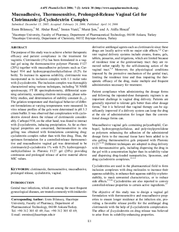 (PDF) Mucoadhesive, thermosensitive, prolonged-release vaginal gel for clotrimazole: β ...