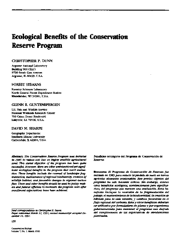(PDF) Ecological benefits of the Conservation Reserve Program