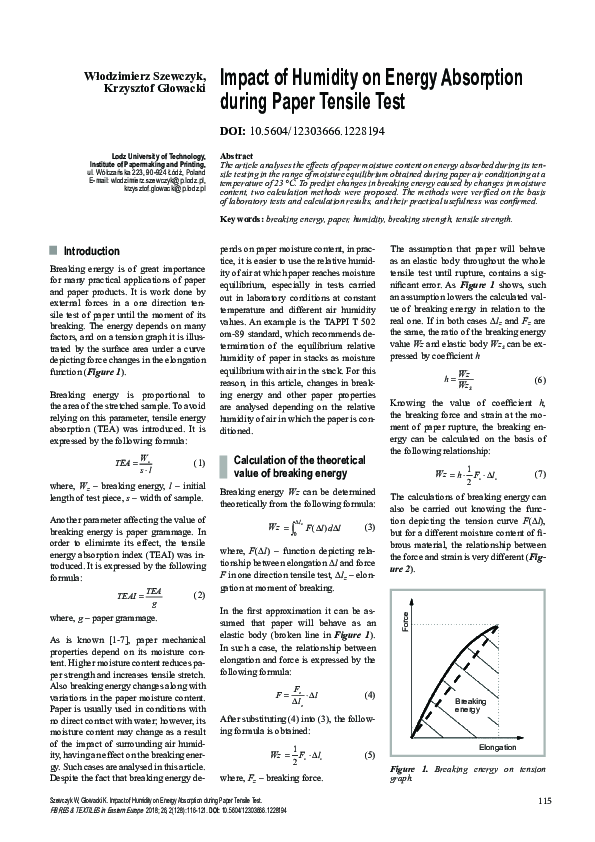 (PDF) Impact of Humidity on Energy Absorption during Paper Tensile Test