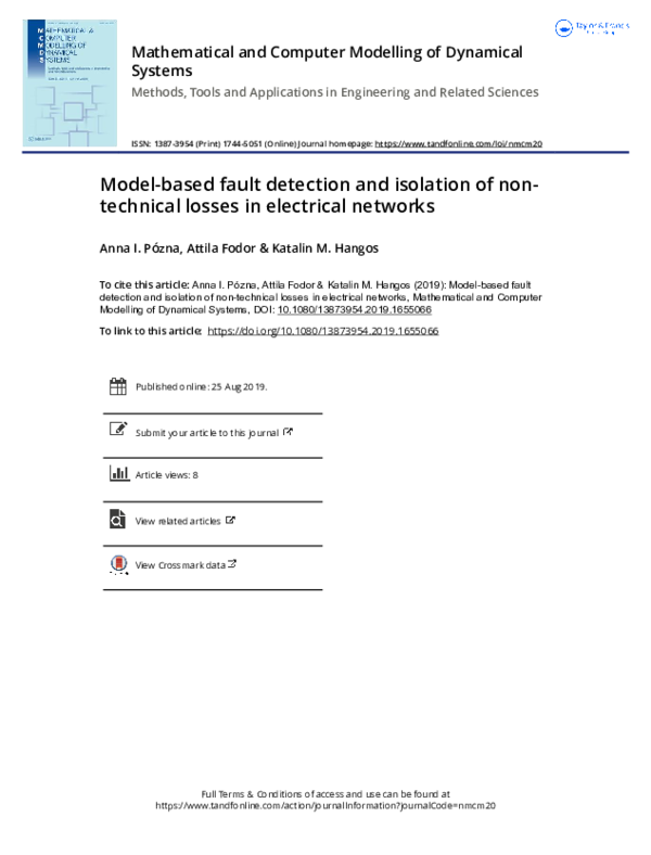 Pdf Model Based Fault Detection And Isolation Of Non Technical Losses